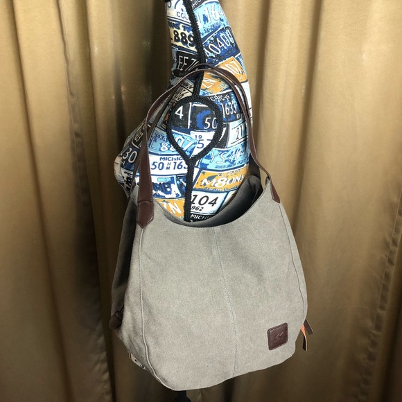 Bags | Canvas Unique Three Compartment Double Strap Shoulder Handbag ...